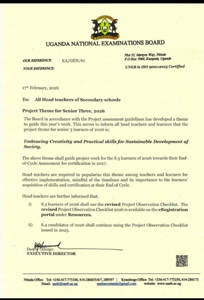 Project Theme for S.3 – 2026 – UNEB